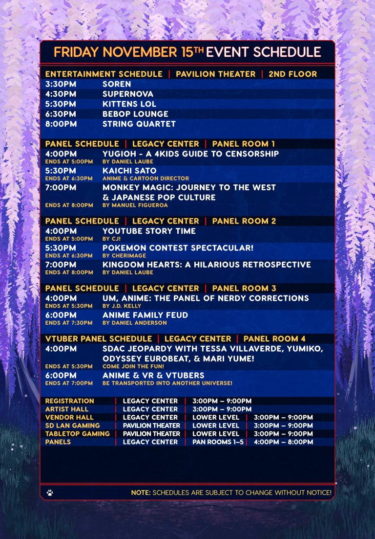 Schedule - San Diego Anime Con